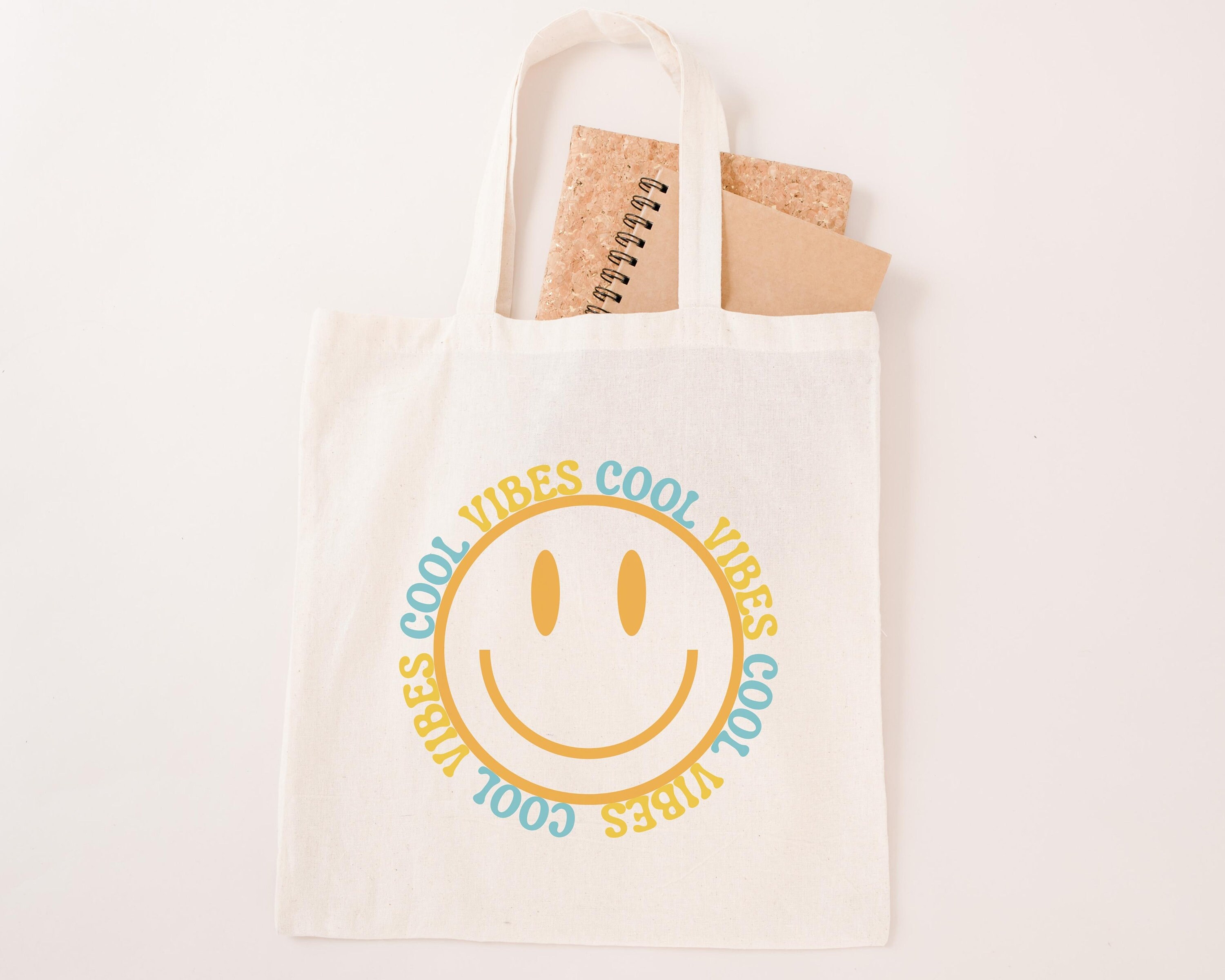 Smiley Face Tote Bag/cool Vibes Canvas Tote Bag/unique Bag - Etsy
