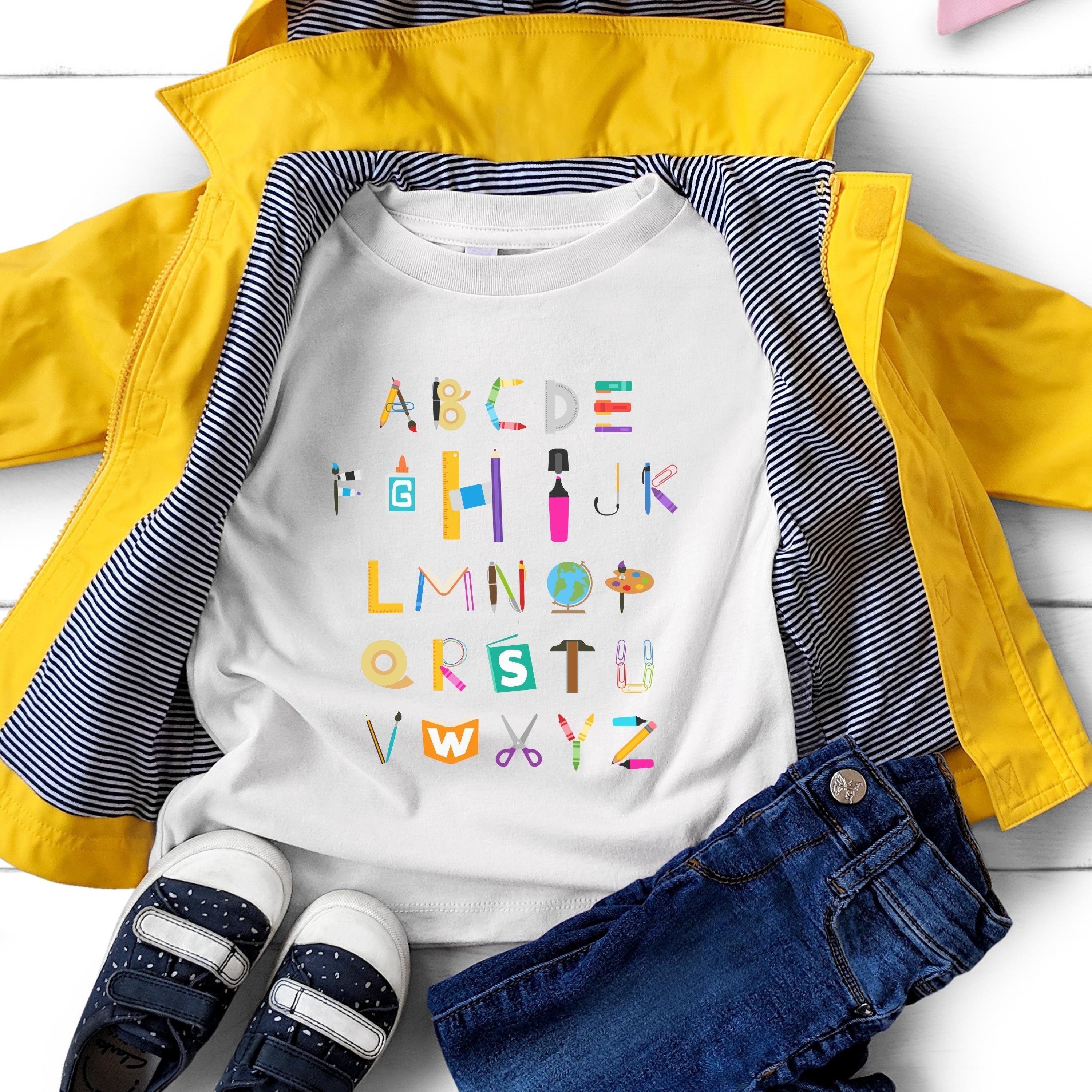 School Supply Alphabet HI T-shirt/kindergartener Preschooler Shirt/back ...