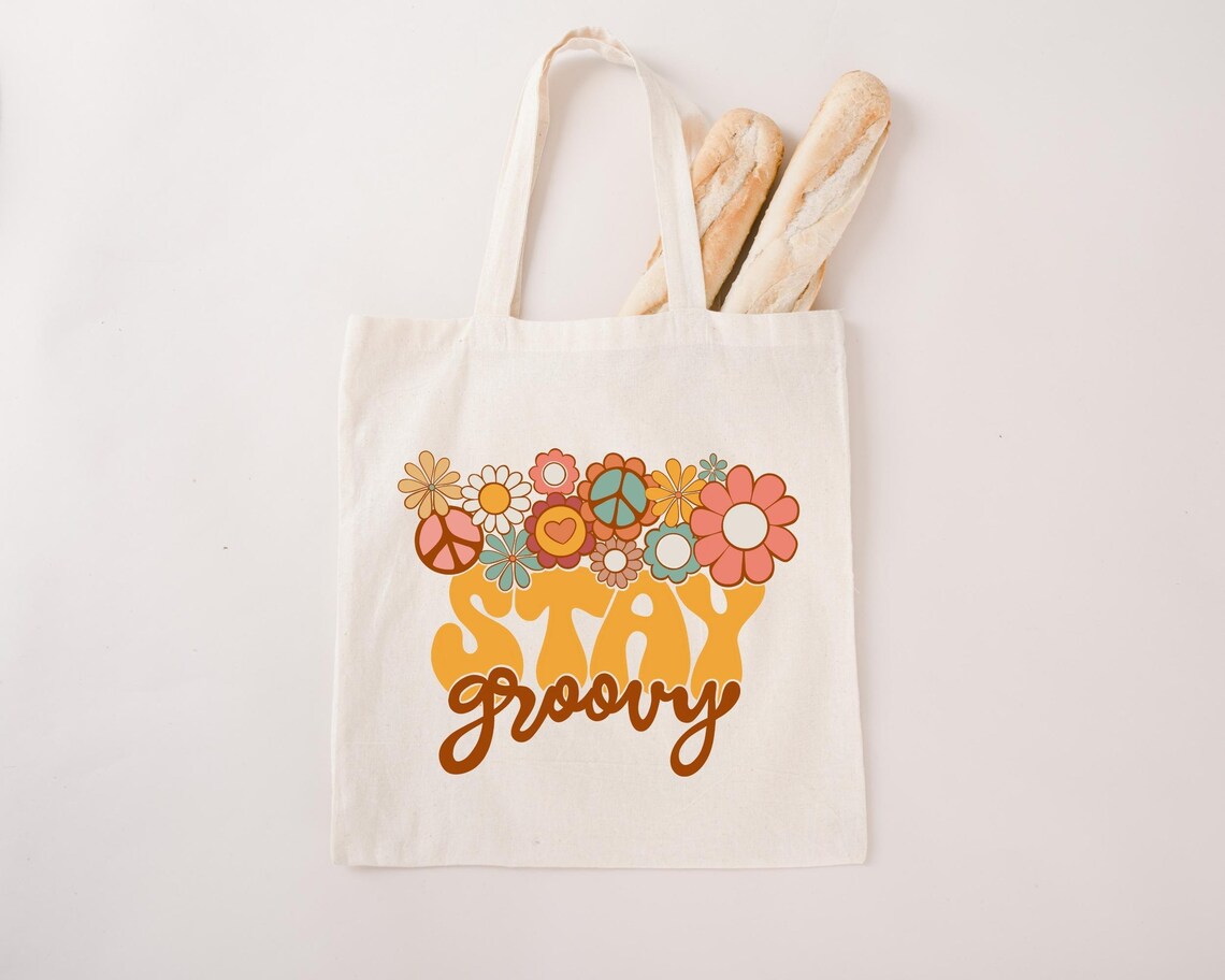 Retro Stay Groovy Canvas Tote Bag/70s Hippie Style Bag Gift/gift Under ...