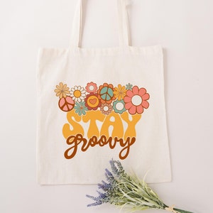 Retro Stay Groovy Canvas Tote Bag/70s Hippie Style Bag Gift/gift Under ...