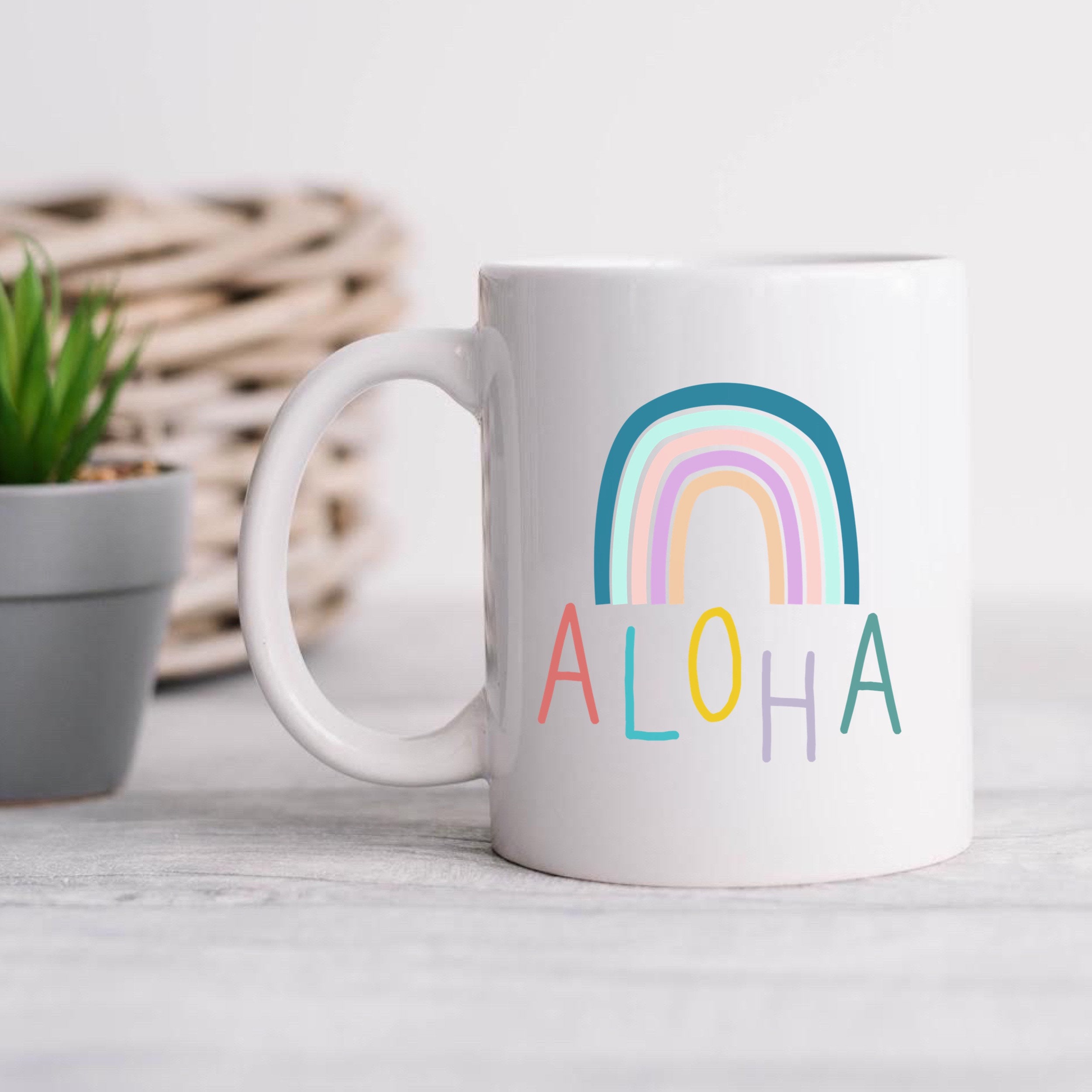 Aloha Rainbow Coffee Mug - Hawaiian Gift - Etsy