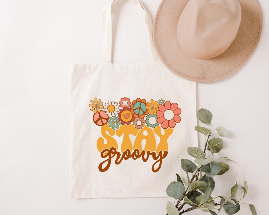 Retro Stay Groovy Canvas Tote Bag/70s Hippie Style Bag Gift/gift Under ...