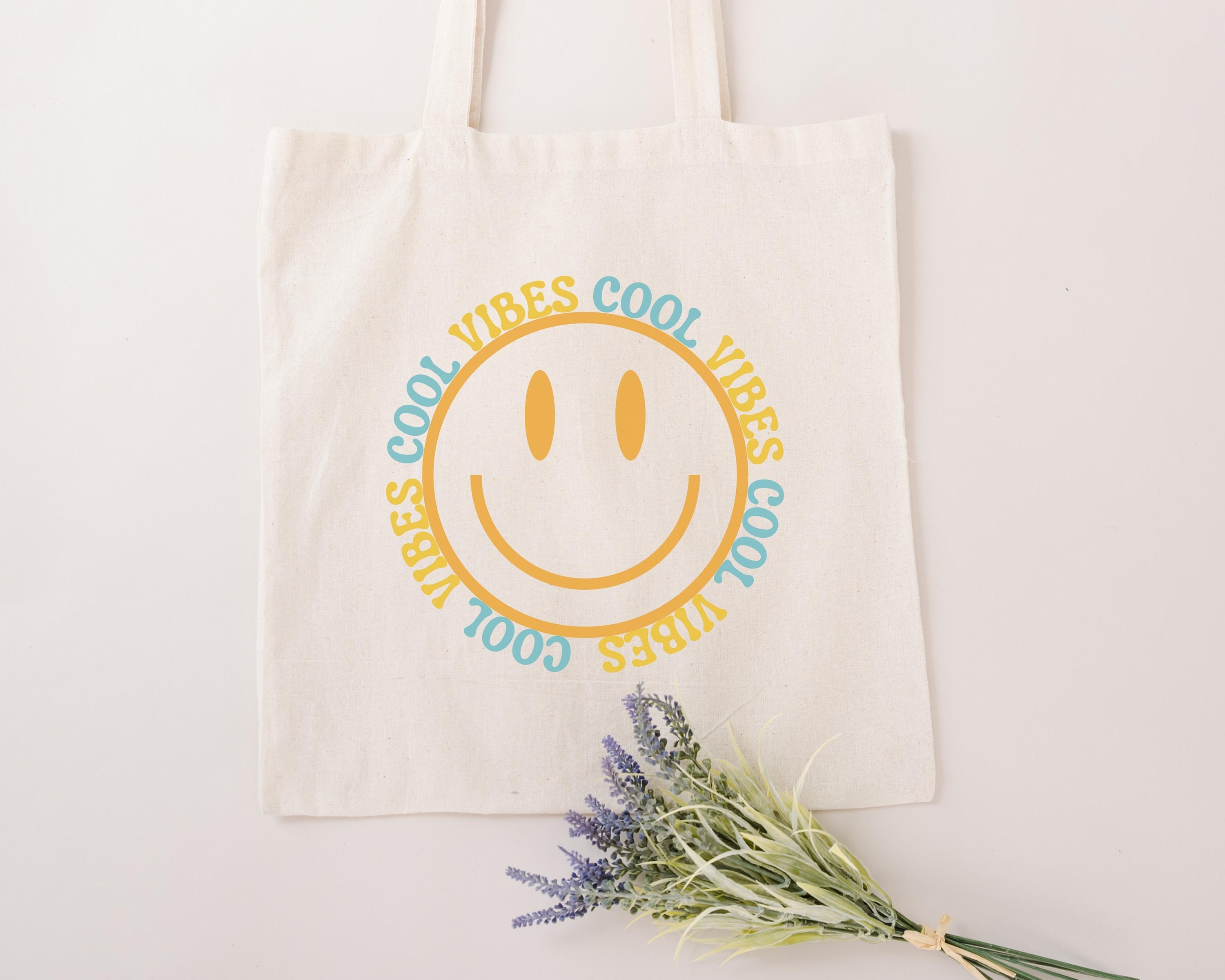 Smiley Face Tote Bag/cool Vibes Canvas Tote Bag/unique Bag - Etsy