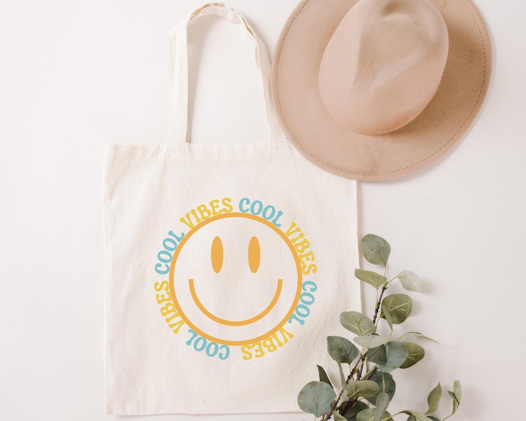 Smiley Face Tote Bag/cool Vibes Canvas Tote Bag/unique Bag Gift/gift ...
