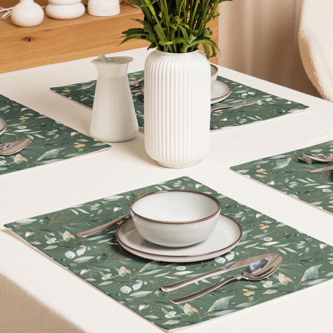Green Botanical Design Placemat Set of 4/lovely Placemat/kitchen Decor ...