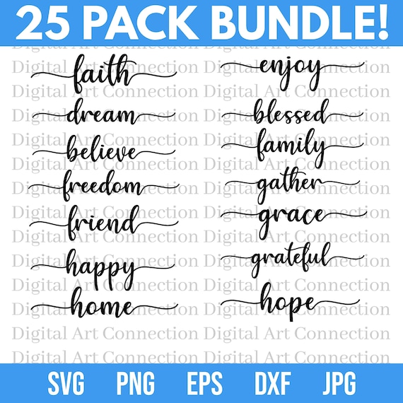 25 Pack Word SVG Bundle Word SVG Bundle Stylized Words Svg - Etsy