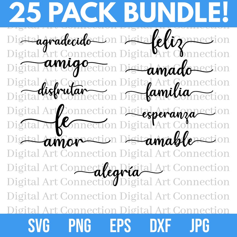 25 Pack Spanish Word SVG Bundle Word SVG Bundle Stylized - Etsy Canada