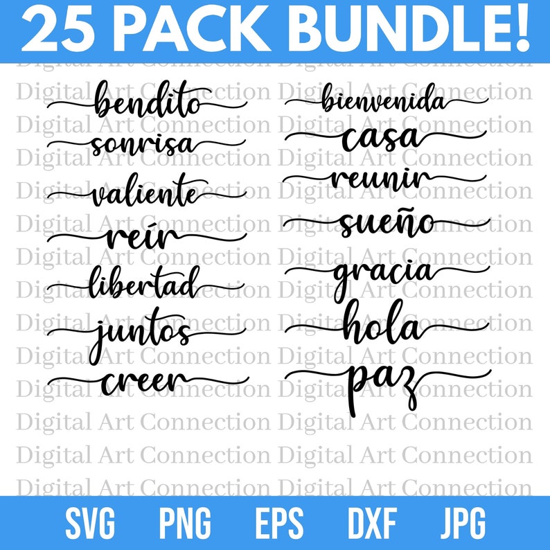 25 Pack Spanish Word SVG Bundle Word SVG Bundle Stylized - Etsy Canada