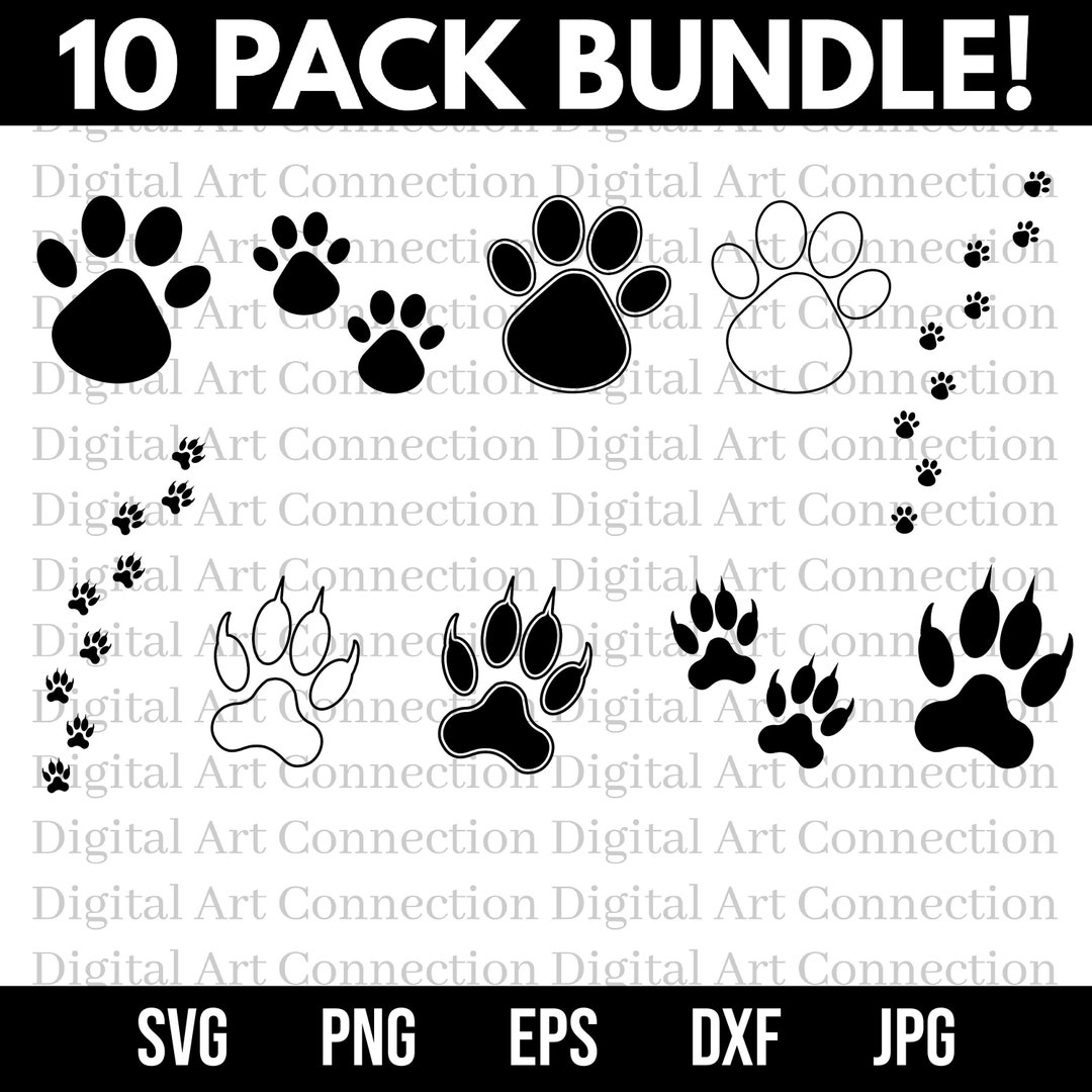 10 Pack Dog and Cat Paw SVG Bundle, Paw SVG Bundle, Dog Paw Svg, Cat ...