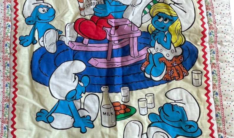 Vintage RARE the Smurfs Fabric WALL HANGING Home Smurfs Home Papa Smurf ...