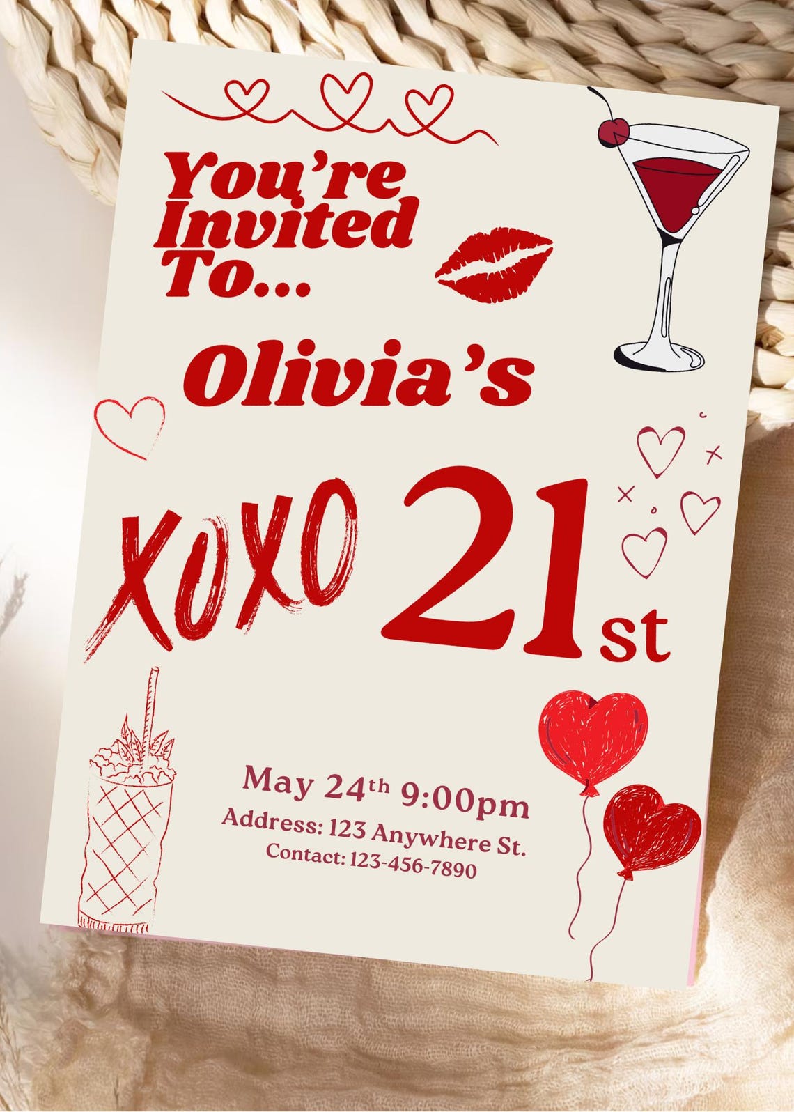 Fun and Vibrant Red Birthday Invitations...editable E-invites - Etsy