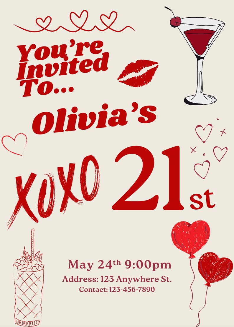 Fun and Vibrant Red Birthday Invitations...editable E-invites - Etsy