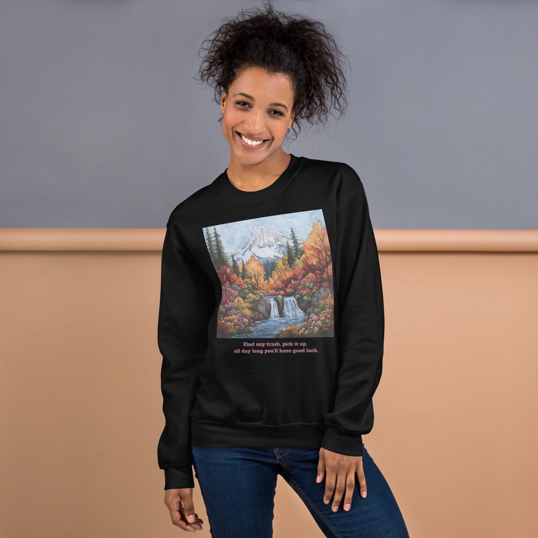 Scenic Mountain Forest Sweatshirt, Nature Waterfall Sweater ...