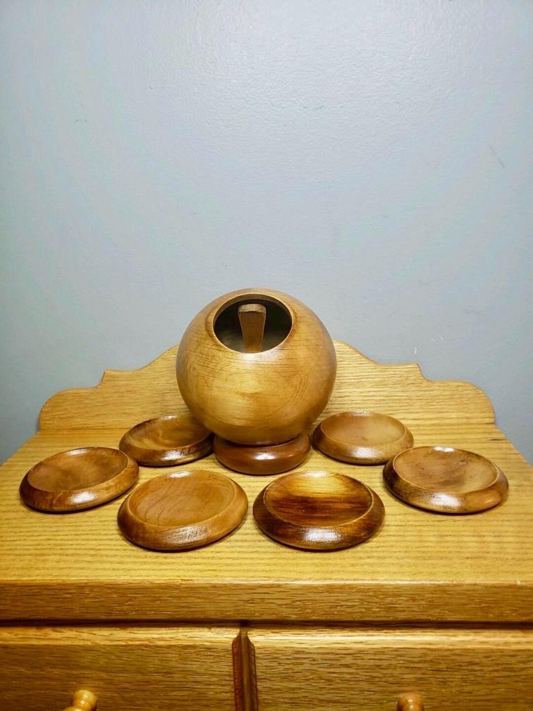 Mid Century Wood Orb Bowl Nut Snack Set Atomic Barware - Etsy
