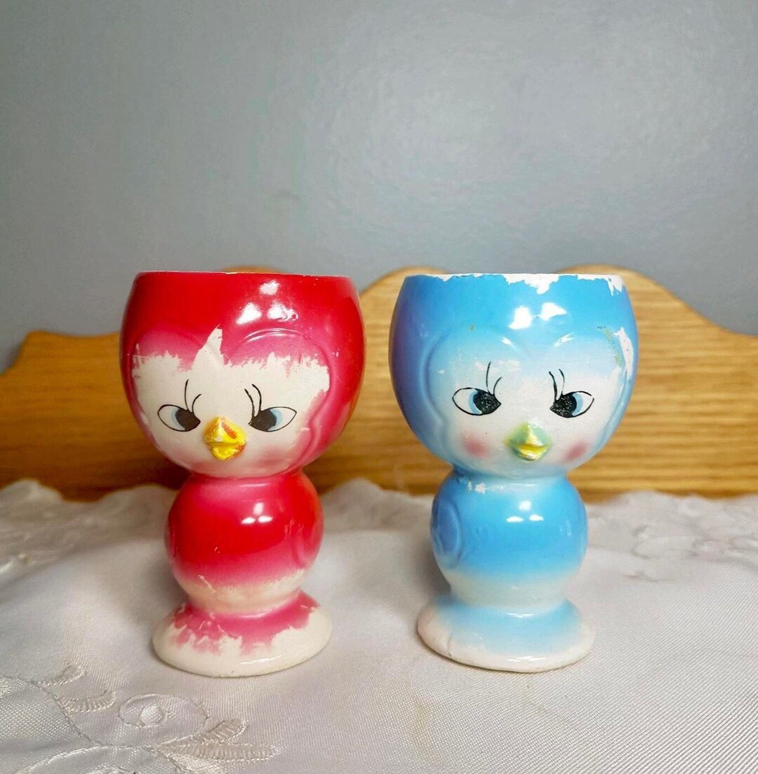 Kitschy Red and Blue Chick Egg Cup Holders EASTER - Etsy