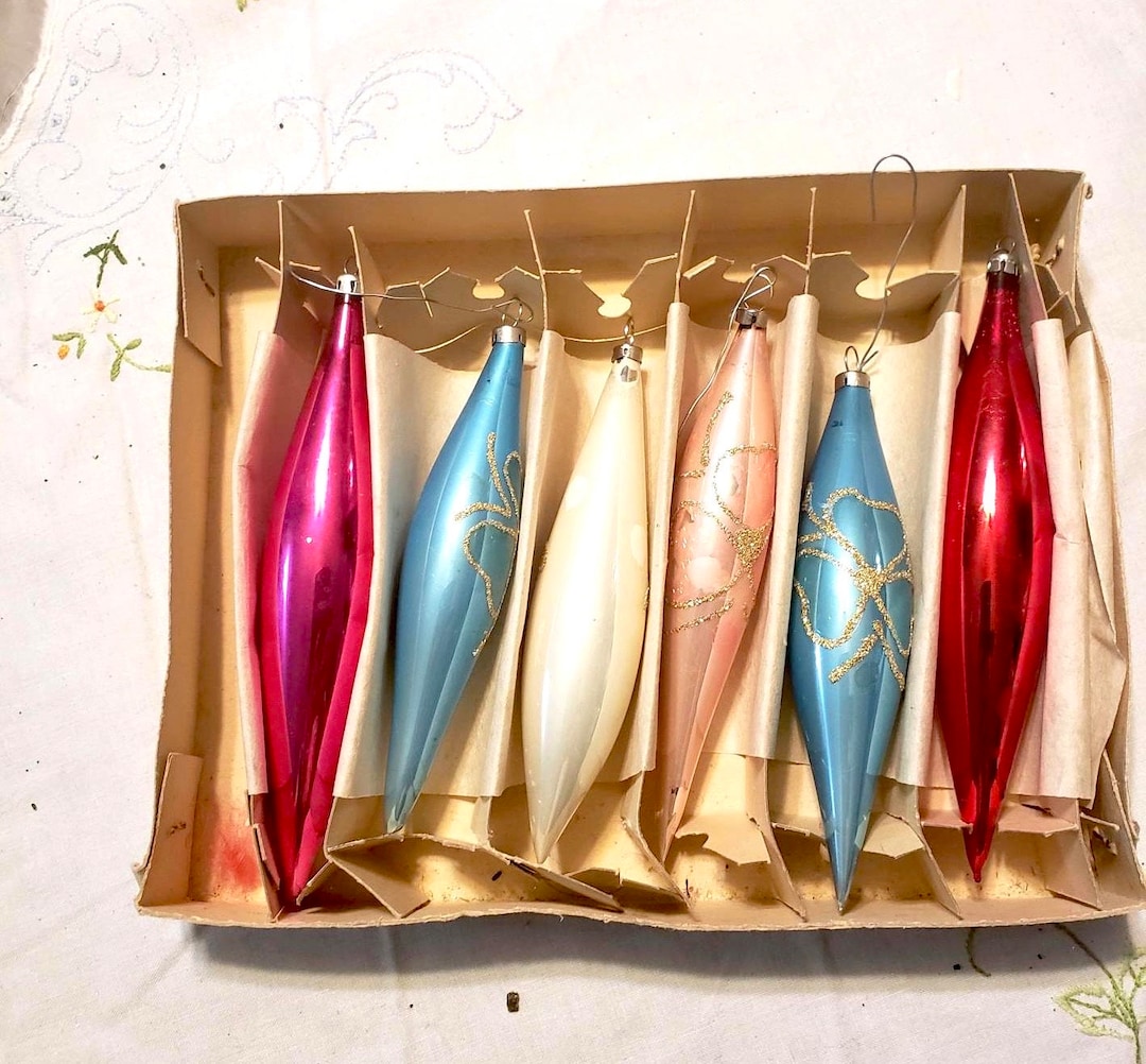 Vintage Christmas Glass Teardrop Ornaments Retro Oblong Assortment - Etsy