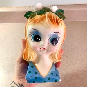 RARE Kitsch Girl Head Vase Big Eyes With Flowers Japan - Etsy Canada