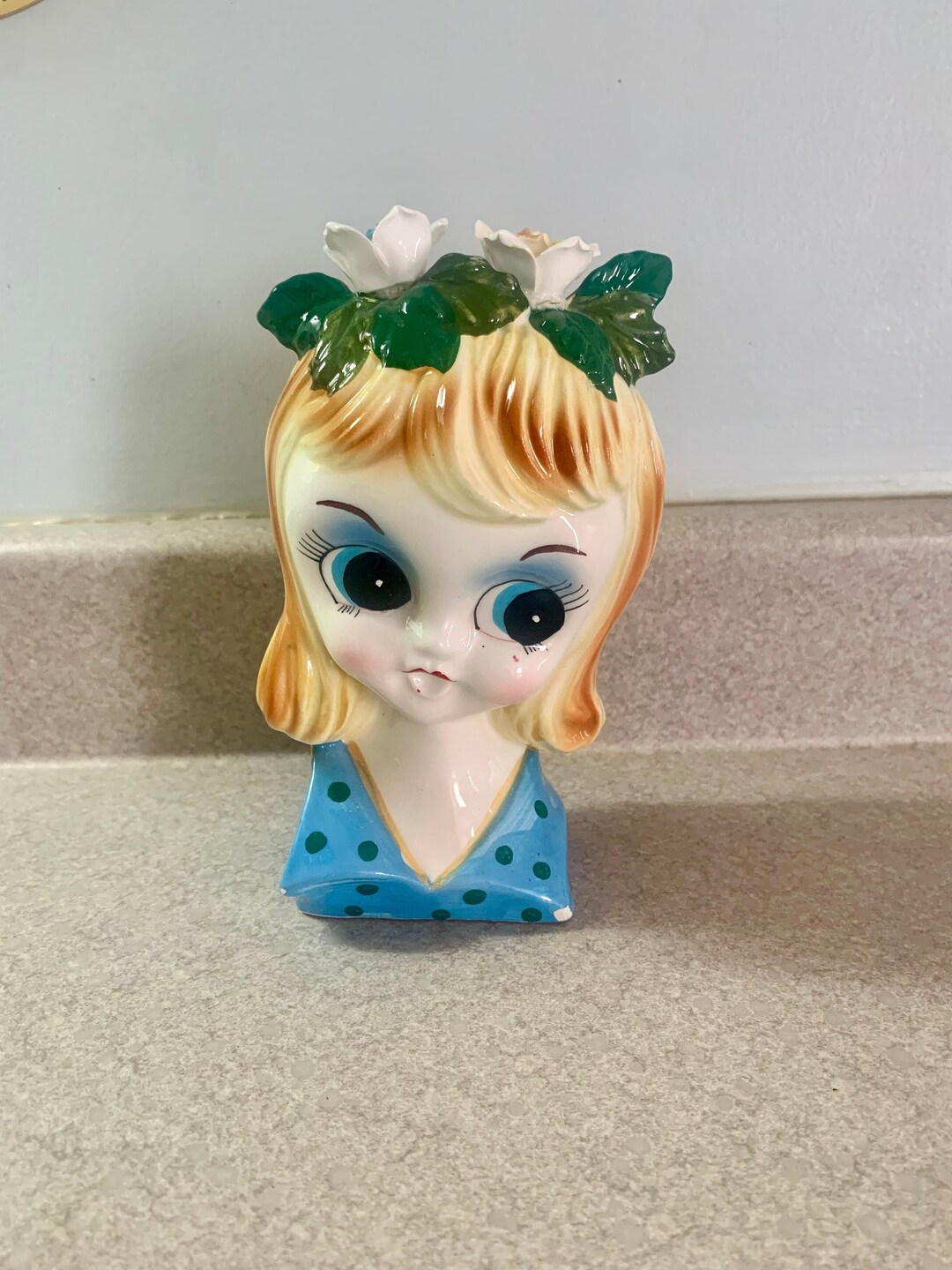RARE Kitsch Girl Head Vase Big Eyes With Flowers Japan - Etsy Canada