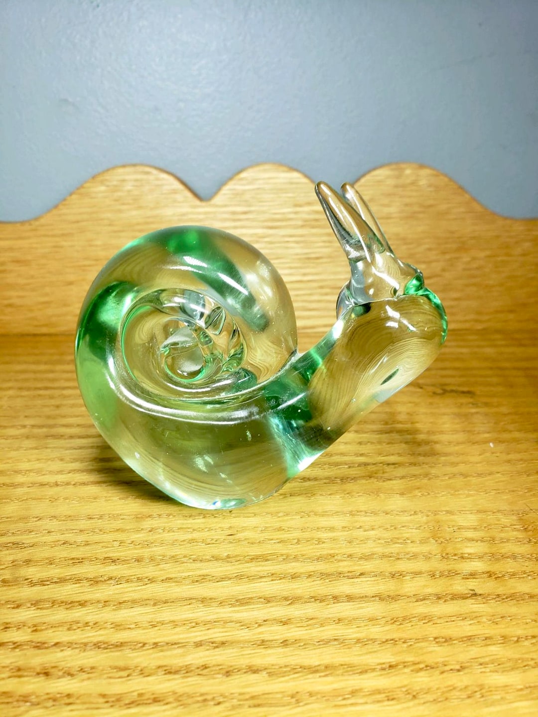 Vintage SNAIL Glass Paperweight Green and Clear Figurine - Etsy
