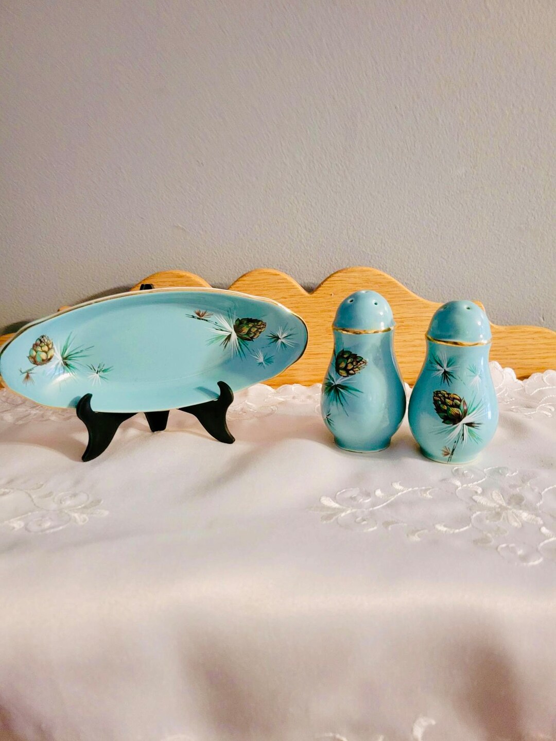 Retro Teal Blue Pine Cone Shaker Set by Pinewood Palissy England - Etsy