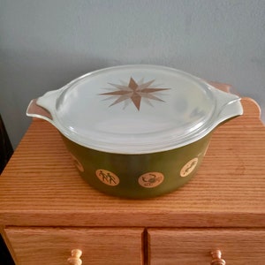RARE Pyrex Zodiac Casserole Dish Promotional With Lid Green Gold 475-B ...