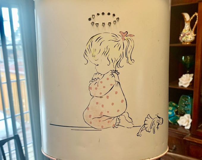 Vintage Ransburg Little Angel Girl Halo Metal Tin Child’s Waste Basket ...