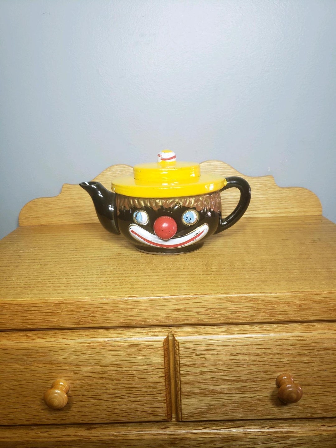 Vintage Thames Redware Teapot Clown Face 1950's - Etsy