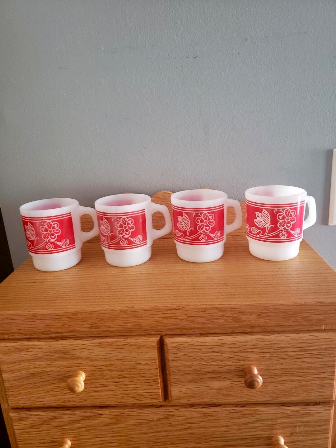 Anchor Hocking Fire King Red Mug Retro Flower Power - Etsy