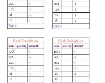 Printable Business Cash Register Drawer Count Breakdown Sheet Print and ...