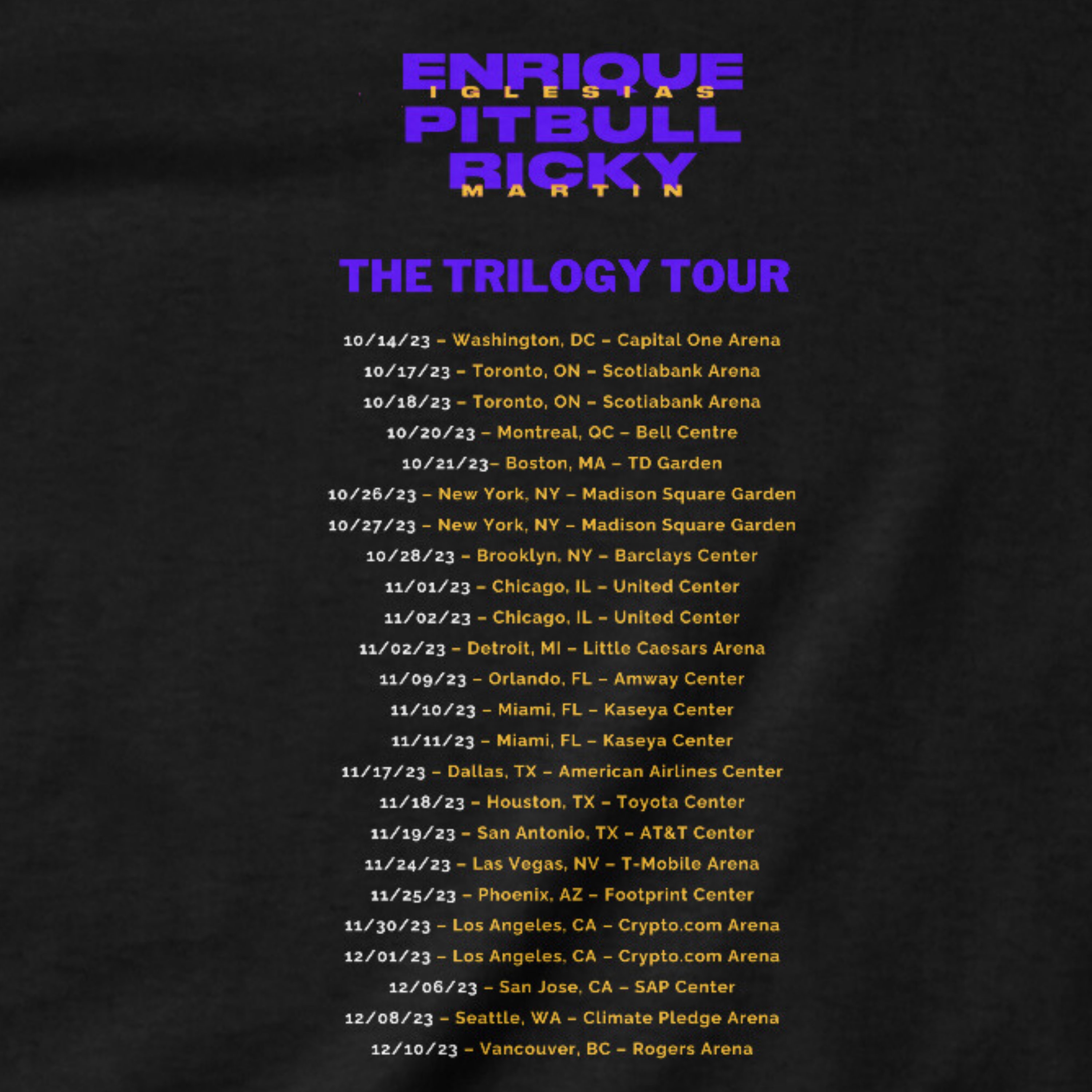 Trilogy Tour Tshirt Enrique Iglesias Ricky Martin Pitbull Concert ...