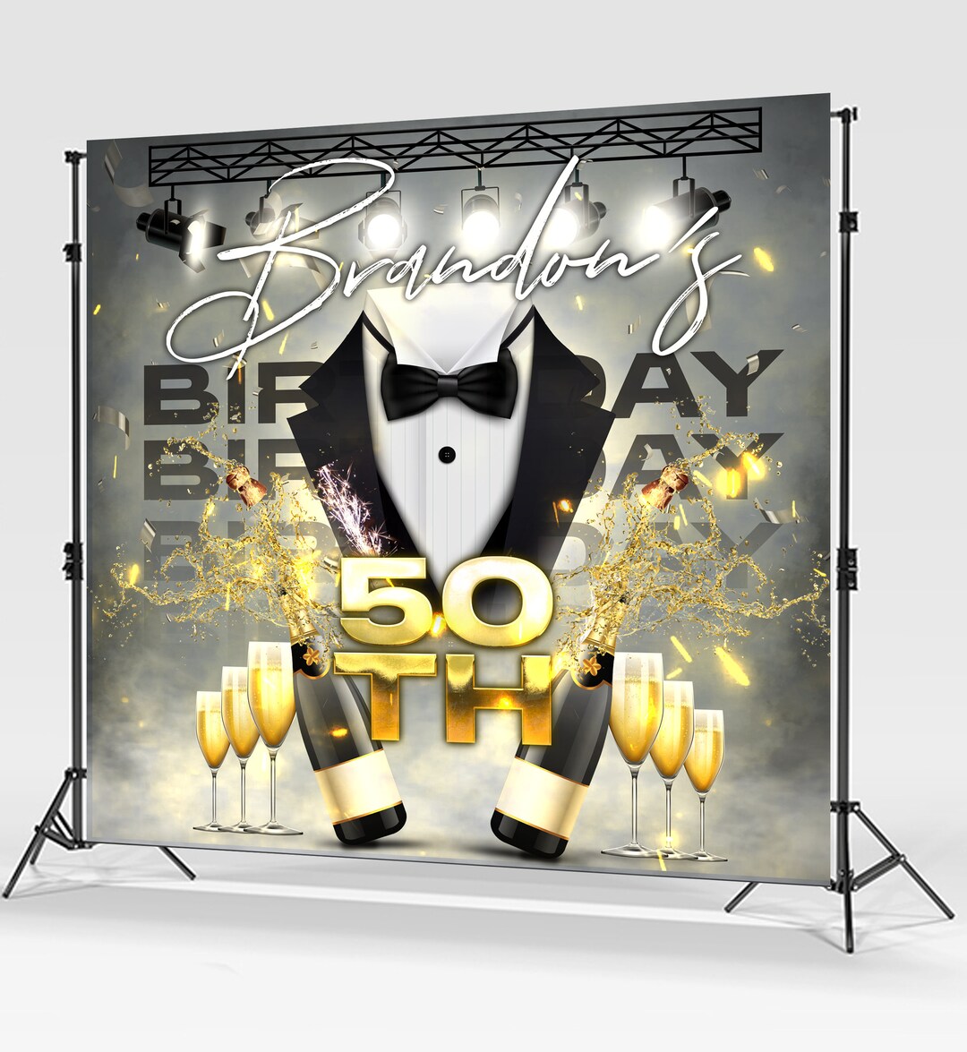Black Tux - Gold Birthday - Party - Backdrop - Champagne - Backdrop ...
