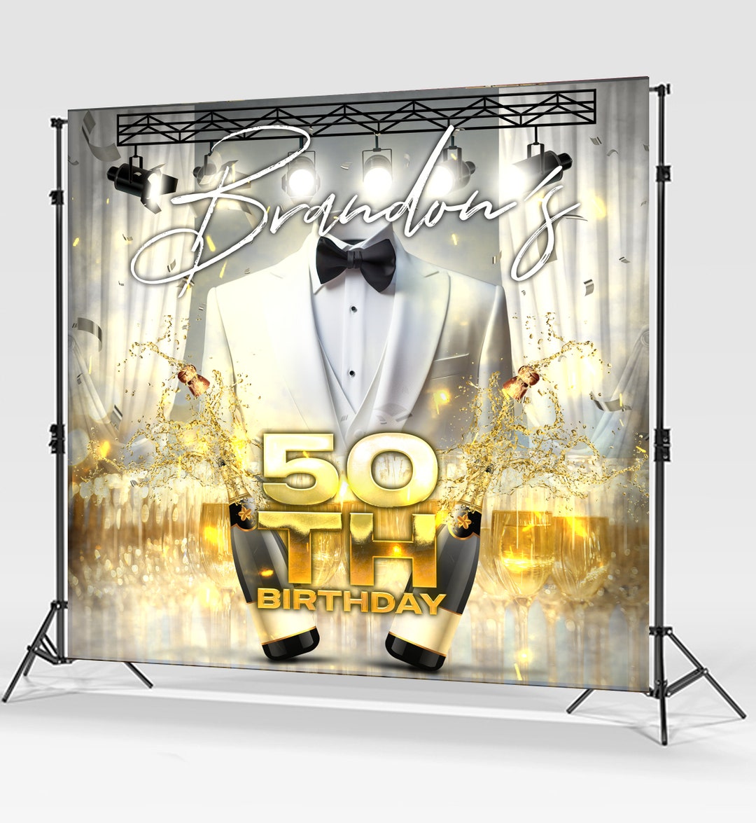 White Tux - Gold Birthday - Party - Backdrop - Champagne - Backdrop ...