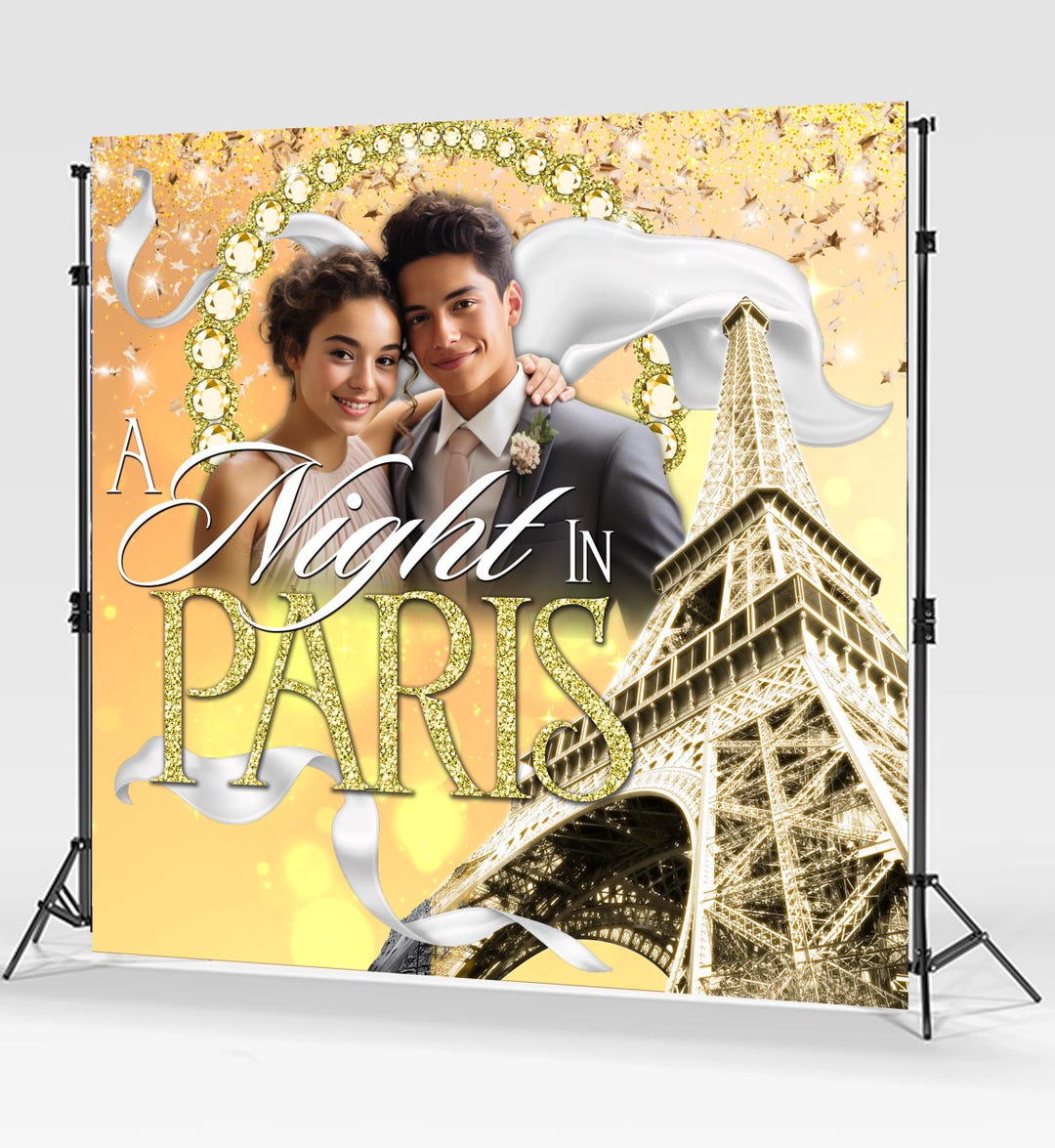 A Night in Paris Prom - Gold - Backdrop - Banner - Background - Custom ...