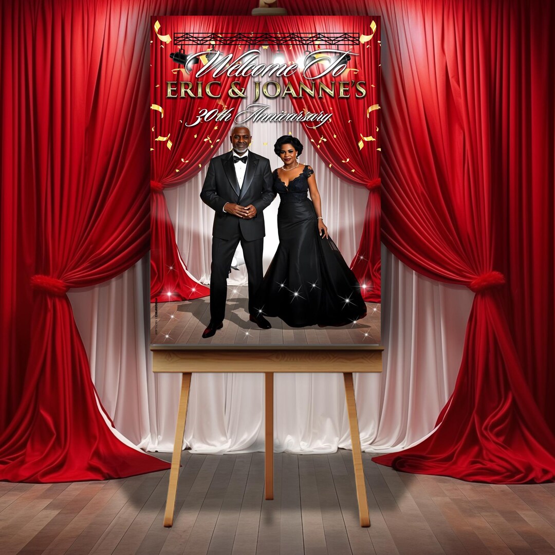 Black Tie Welcome Sign With Red Curtains, Prom, Anniversary, Birthday ...