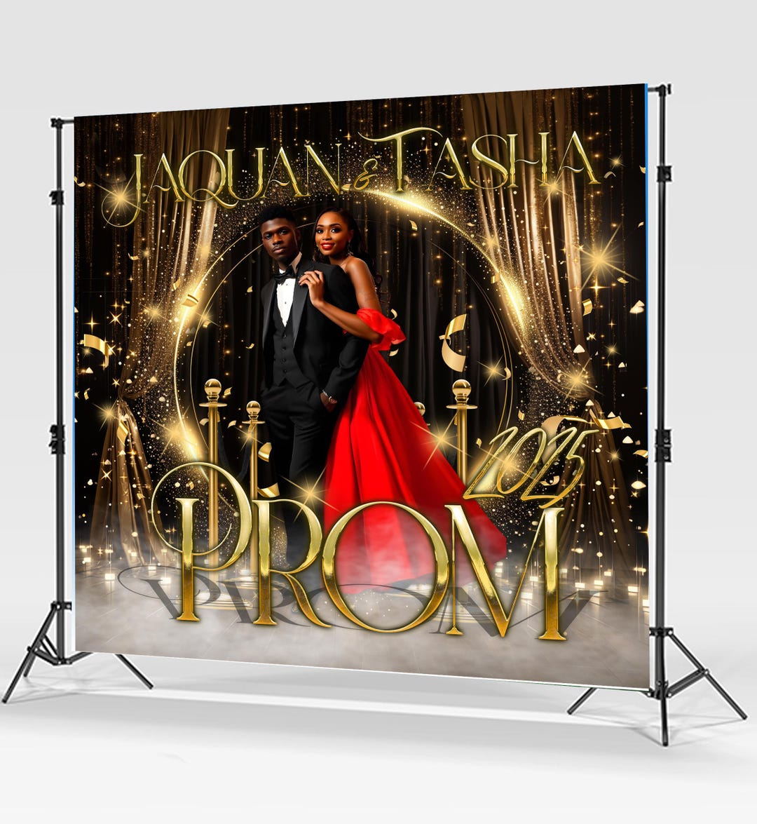 Prom Backdrop - Black & Gold - Banner - Background - Custom - Step and ...
