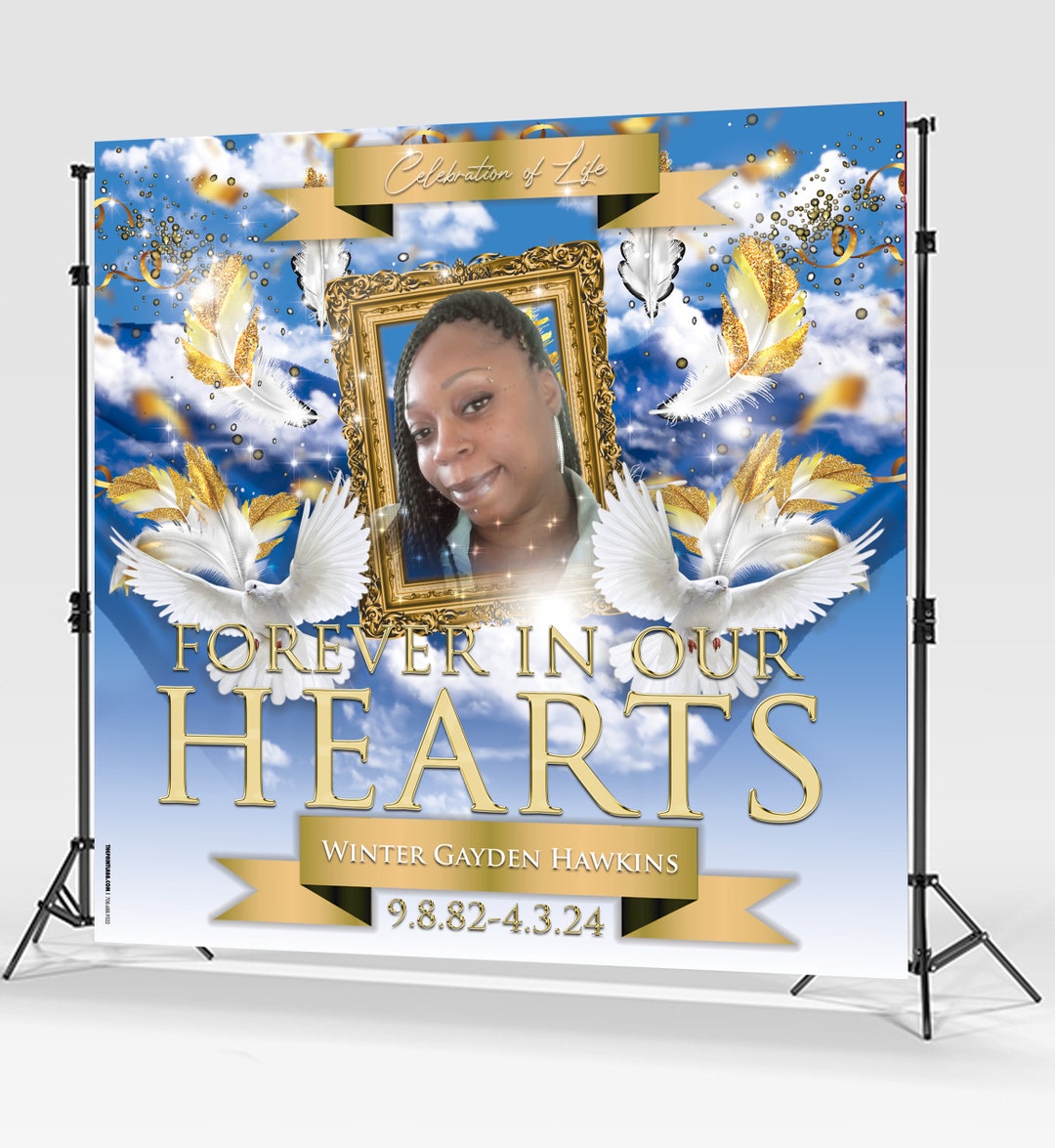 Memorial Backdrop - Gold Picture Frame - Clouds - Angel - Dove ...