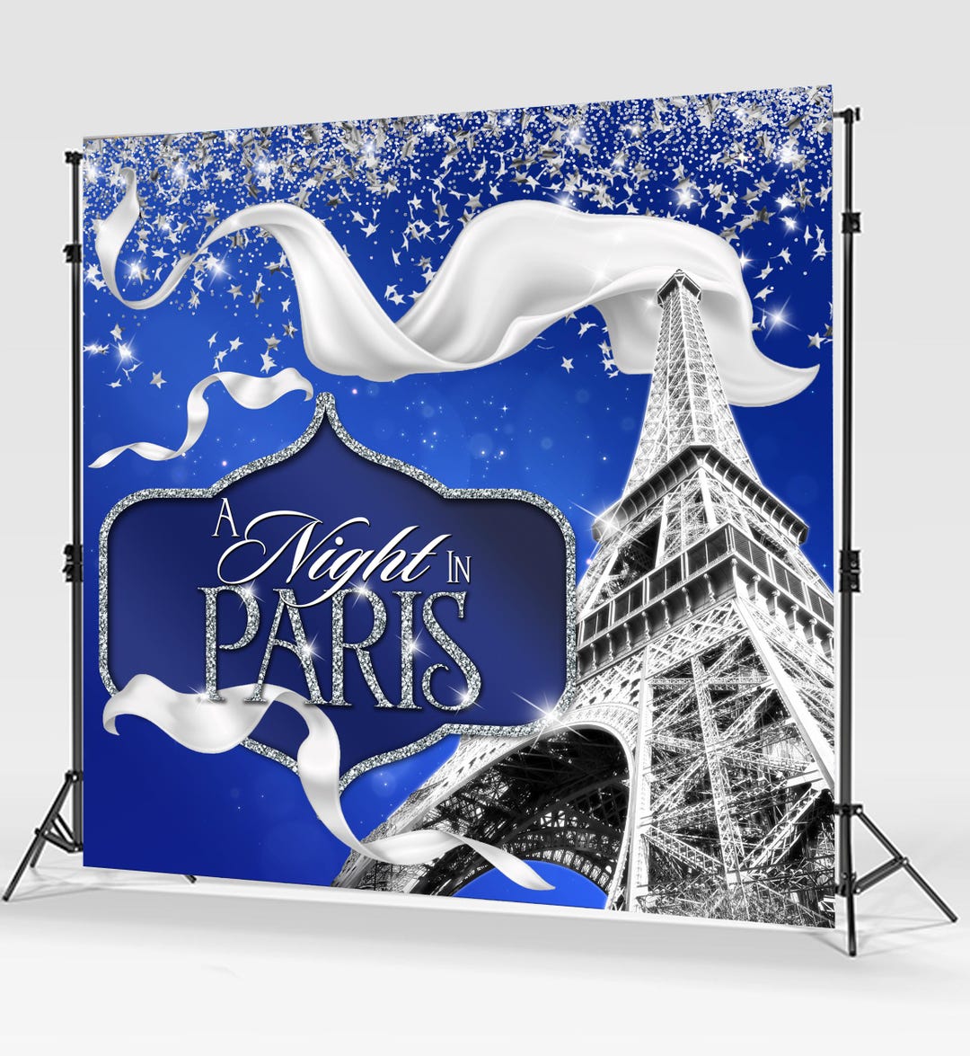 Night in Paris Prom Backdrop: Blue Eiffel Tower Event Banner - Etsy