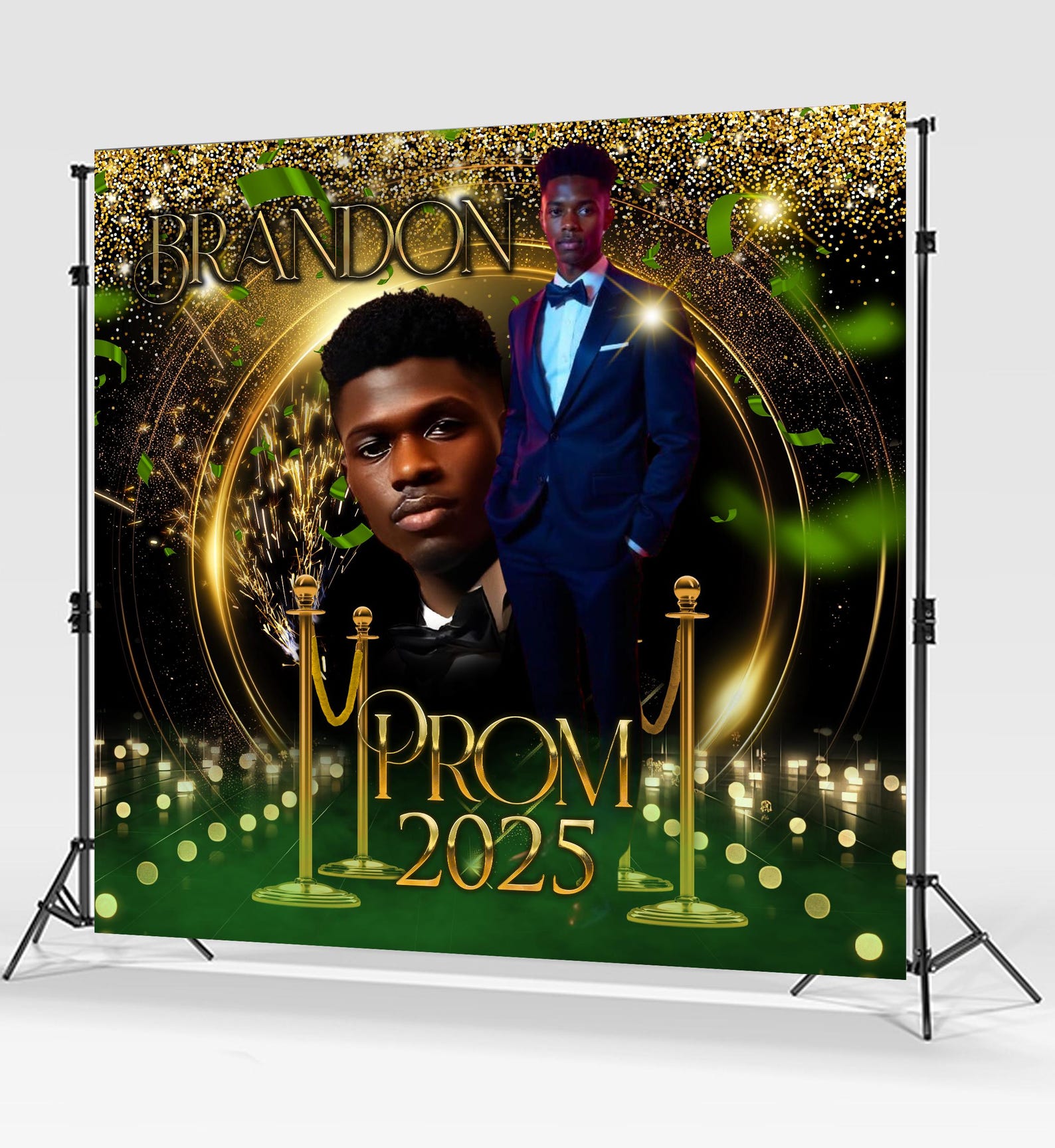 Custom Prom Photo Backdrop: Green & Gold Runway Banner - Etsy