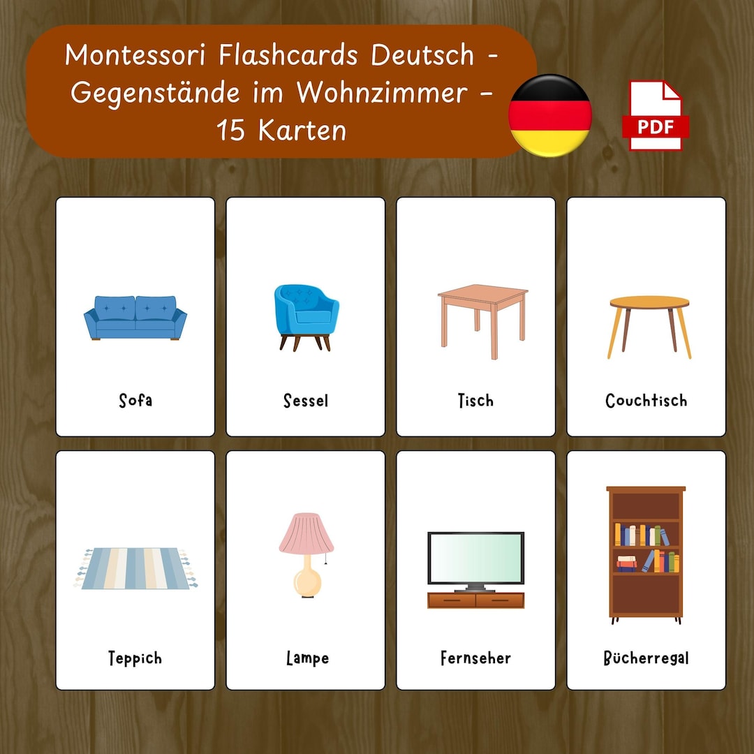 Germany Flashcard Montessori – Printable Living Room Household Item ...