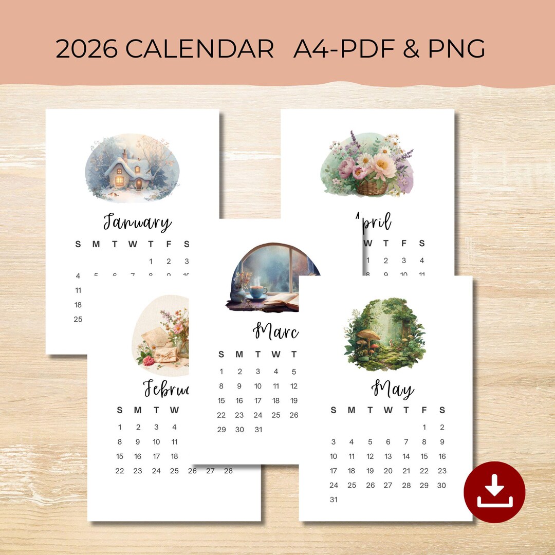 Cottagecore Printable Calendar 2026 -rustic Vintage Cozy - Boho Country ...