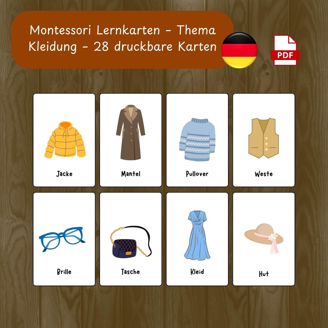 Germany Flashcard Montessori – Printable Clothing Cards With Cute ...