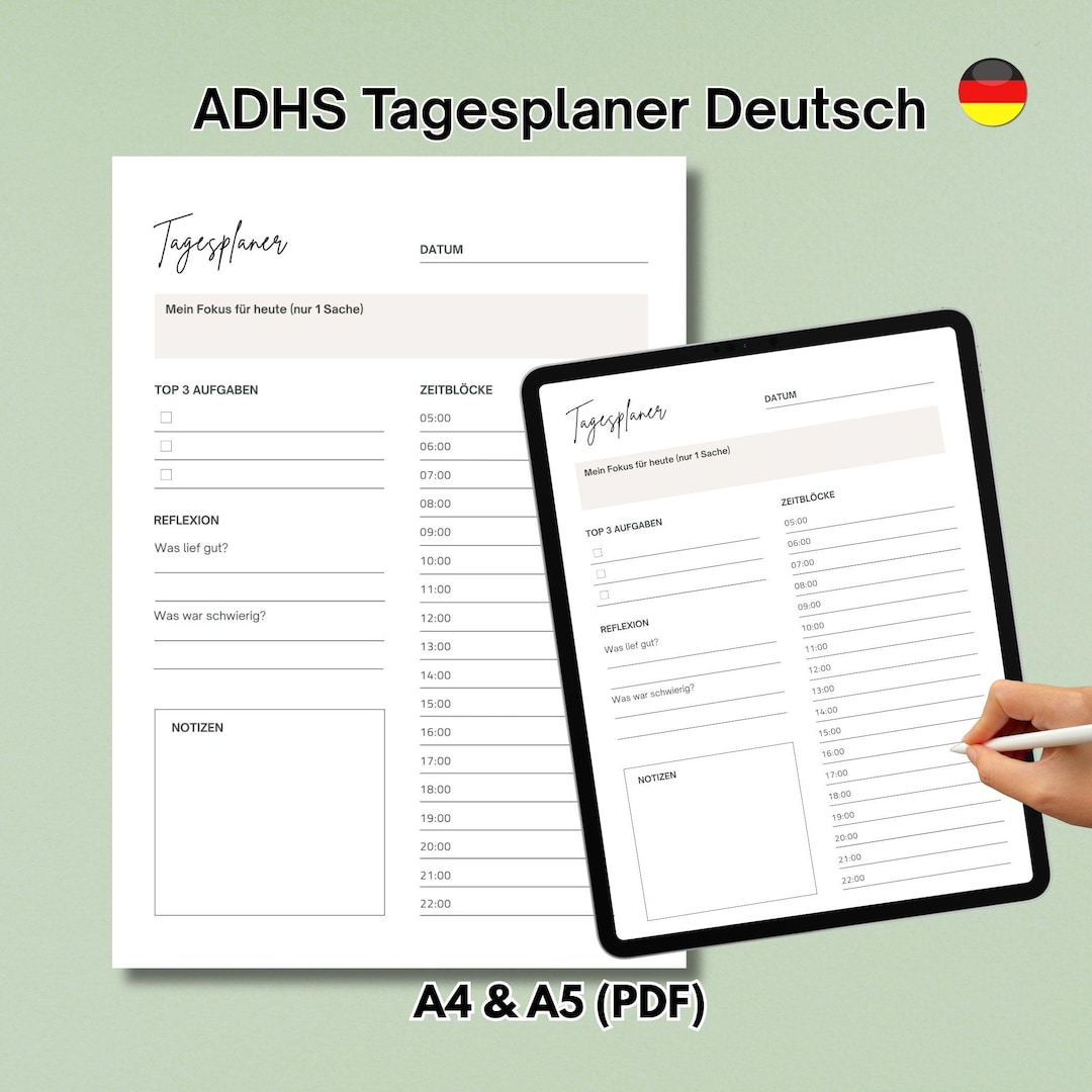 ADHD Daily Planner German – Printable Focus Planner, A4/A5 (PDF) - Etsy