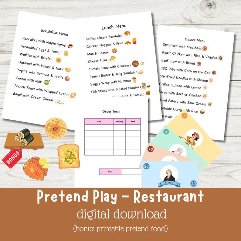 Printable Pretend Play Restaurant Menu for Kids | Fun Dramatic Play ...