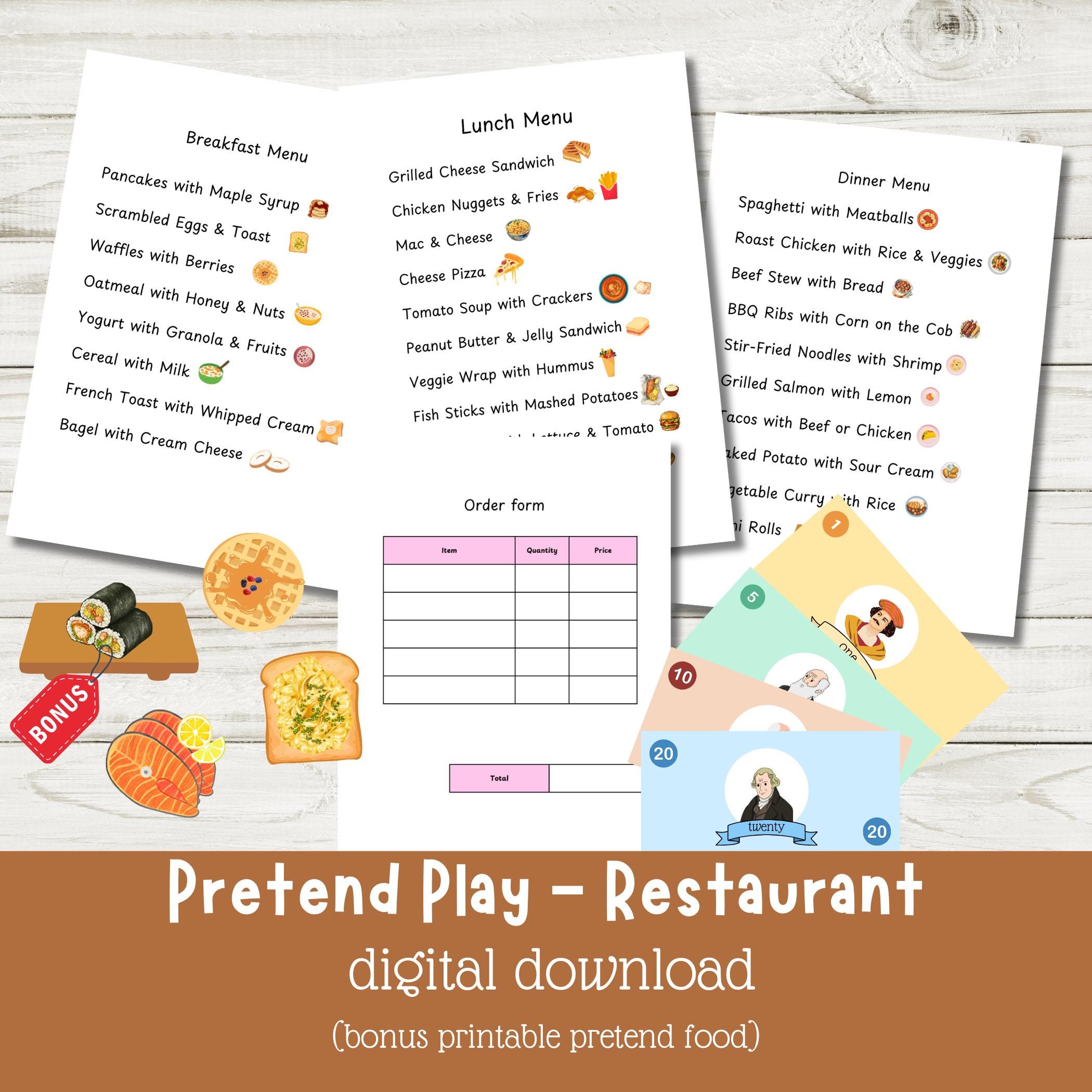 Printable Pretend Play Restaurant Menu for Kids | Fun Dramatic Play ...