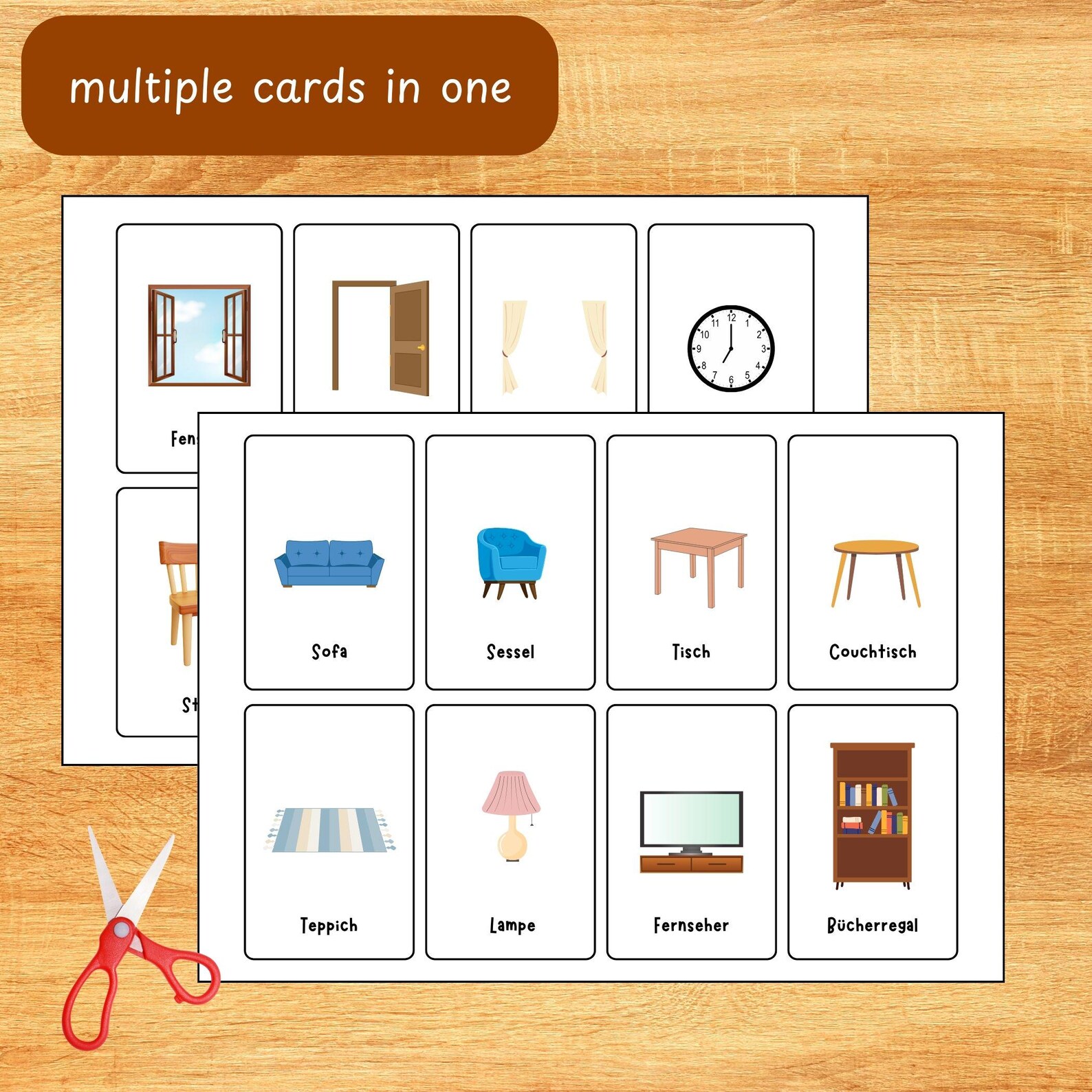 Germany Flashcard Montessori – Printable Living Room Household Item ...