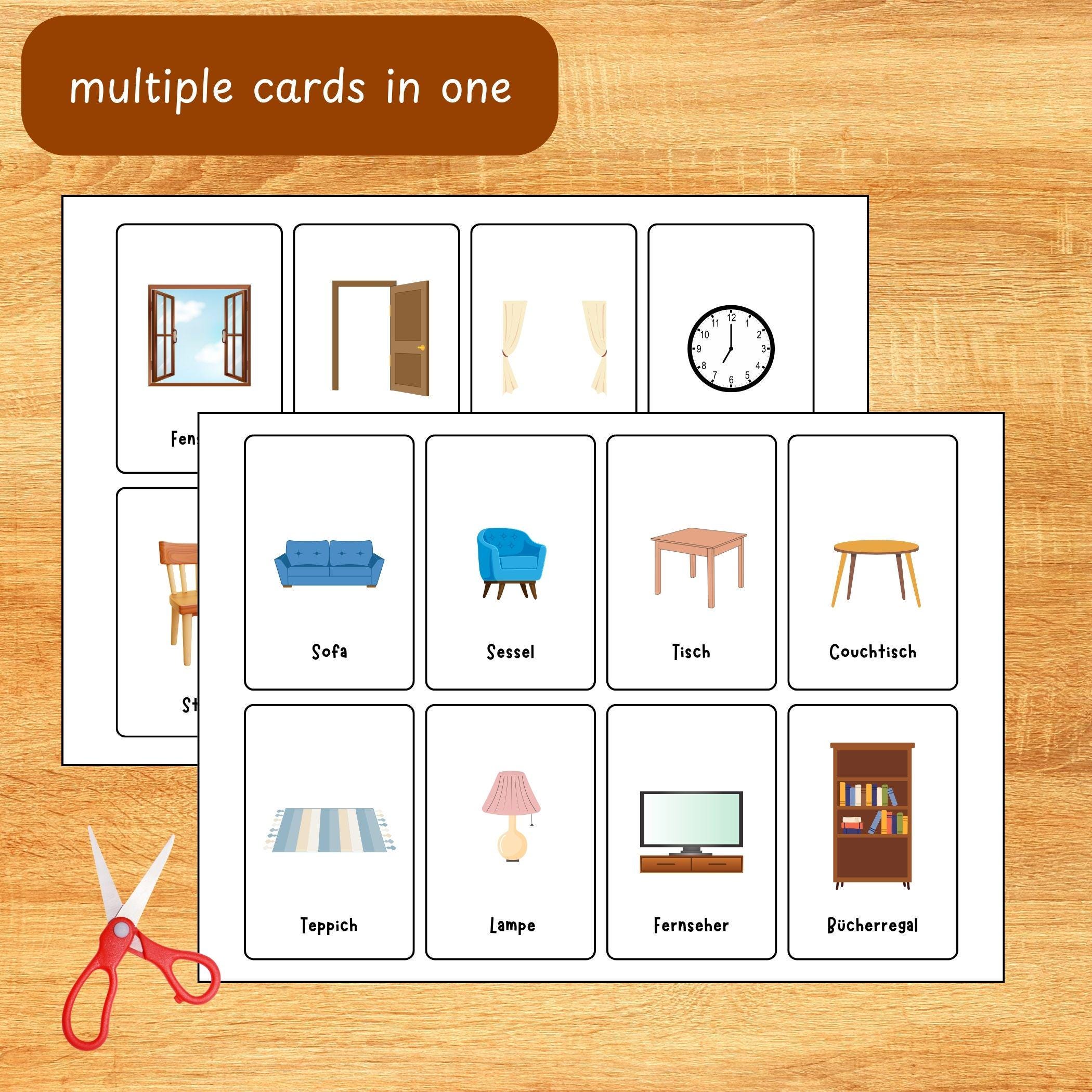 Germany Flashcard Montessori – Printable Living Room Household Item ...