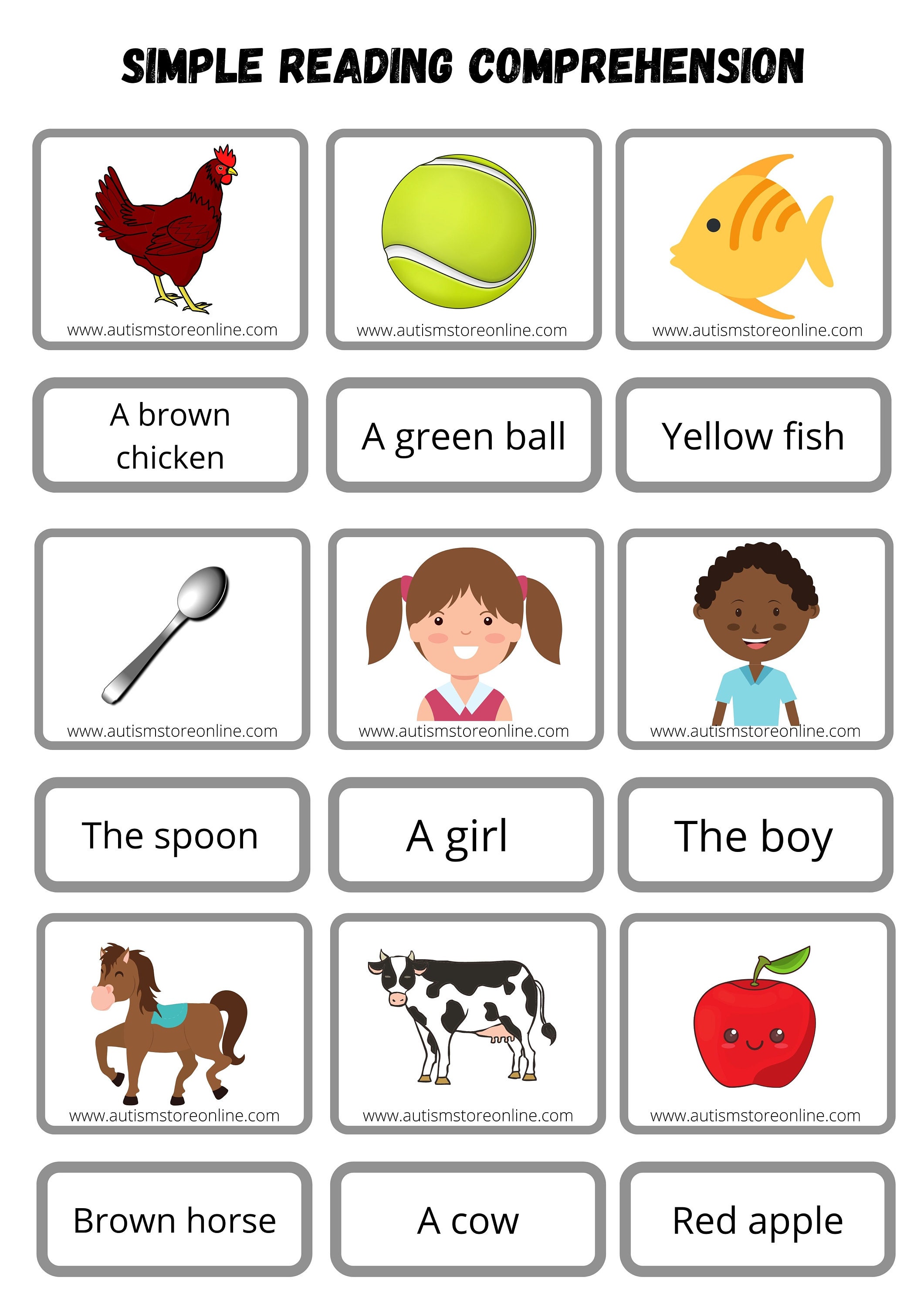 Simple Reading Comprehension With Pictures / Reading / Autism / SPED ...