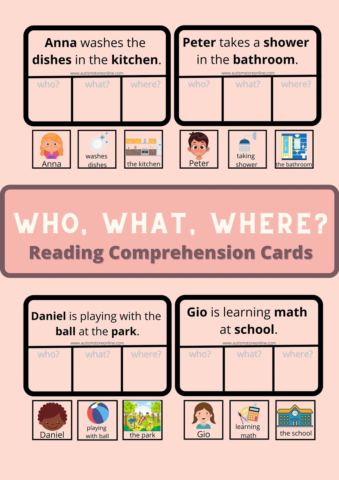 Who, What, Where, Reading Comprehension, Autism, SPED, Comprehension ...
