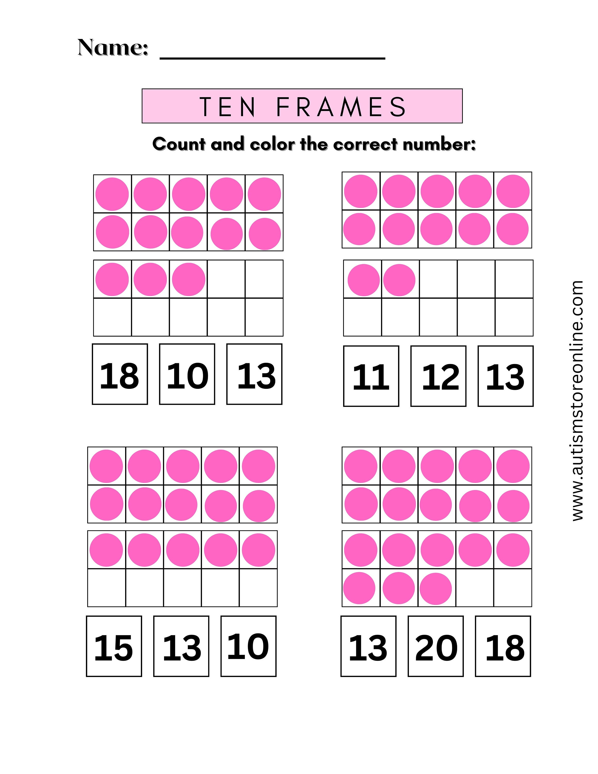 Ten Frame Worksheets, Math, Elementary Math, Special Education, SPED ...