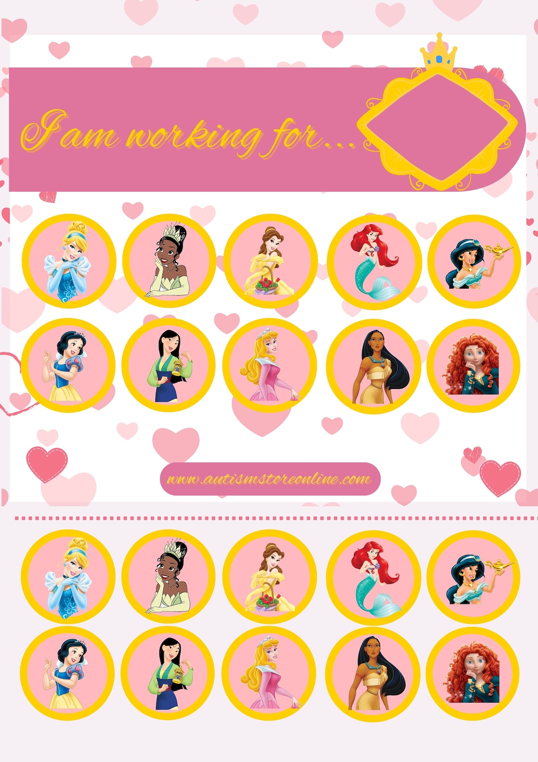 Princess Token Board, Princess Token Chart, Autism, SPED, Special ...